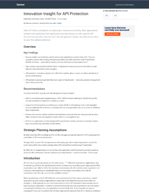 Gartner API Security Report - Gartner Releases a New Report