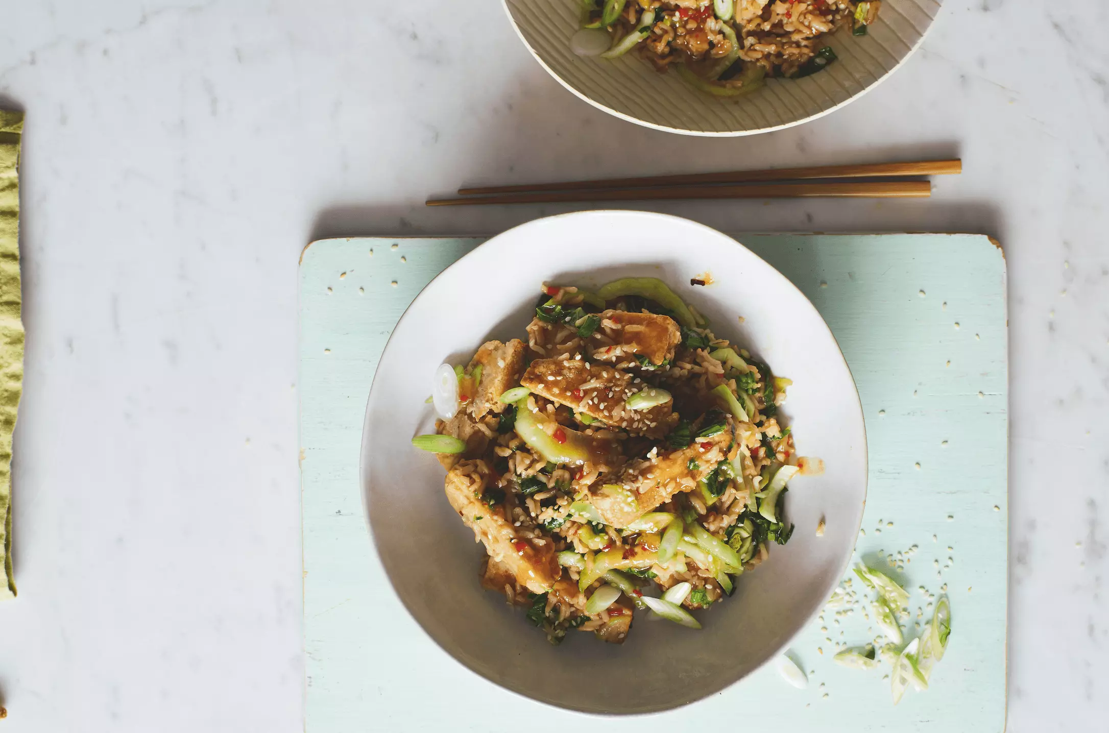 Crispy, Sticky Tofu with Pak Choi Wok Tossed Rice | BOSH!