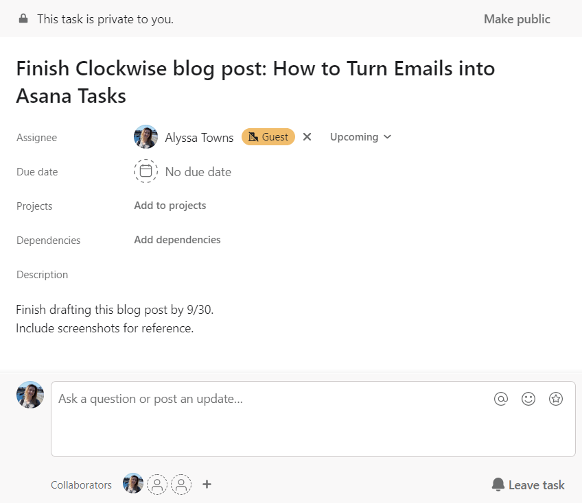 How to Turn Emails and Slack Messages into Asana Tasks | Clockwise