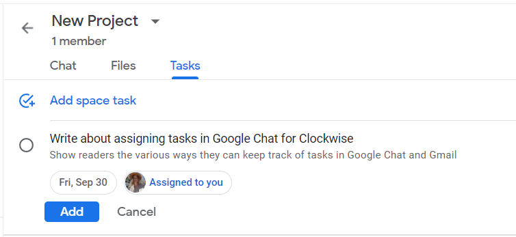 Create and Assign Tasks in Google Chat | Clockwise
