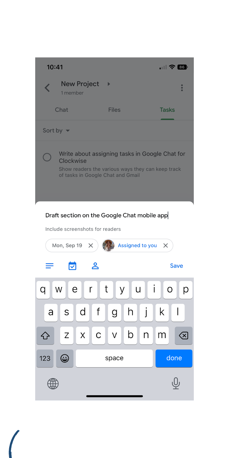 Create and Assign Tasks in Google Chat | Clockwise