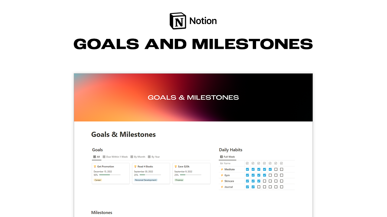 Goals & Milestones - Notionland Template Gallery