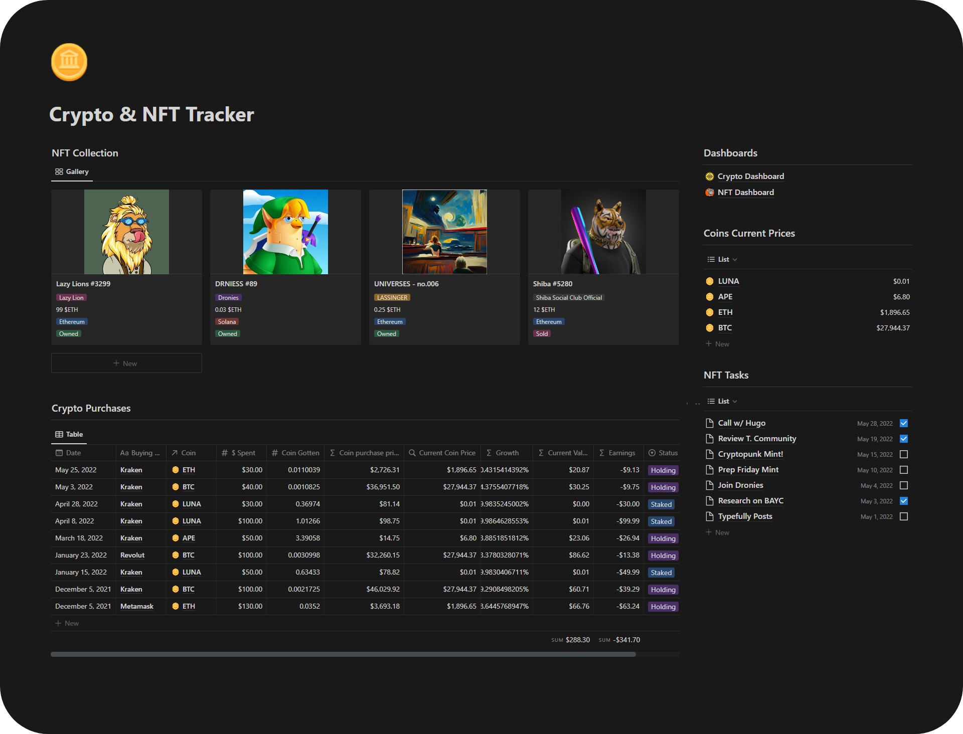 Crypto & NFT Tracker - Notionland Template Gallery