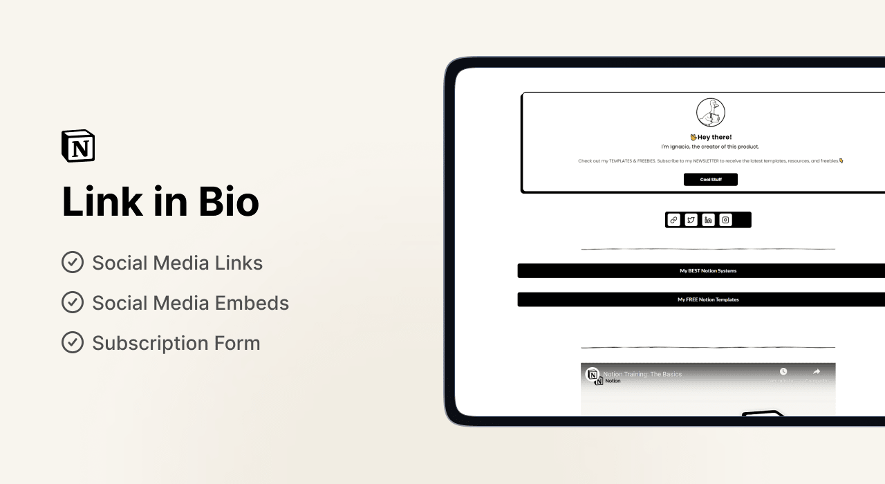 Link in Bio - Notionland Template Gallery