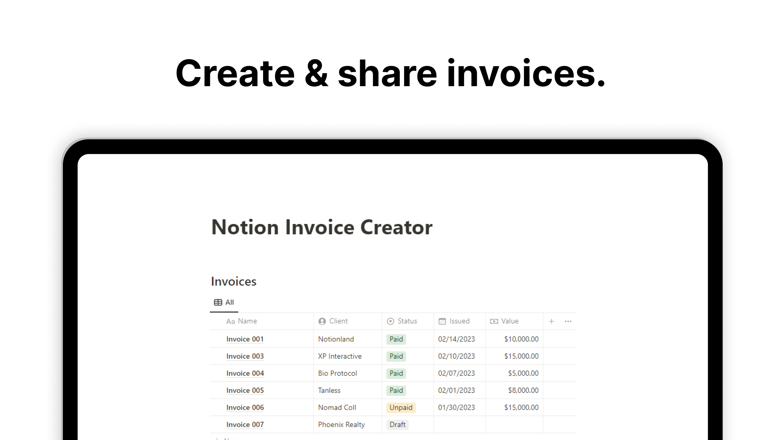 Notion Invoice Creator - Notionland Template Gallery