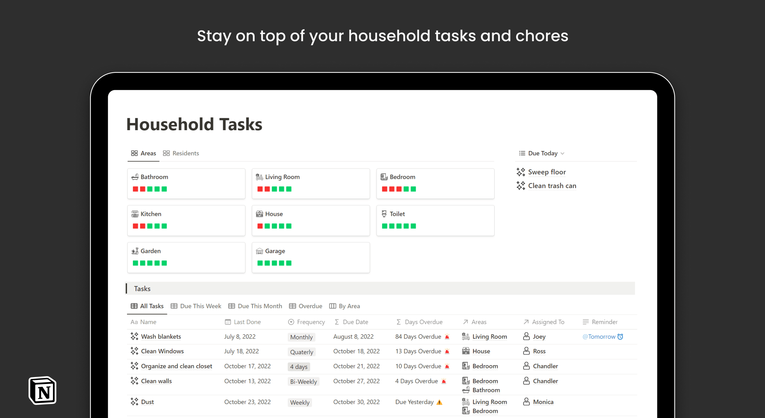 Notion Household Tasks and Chore Tracker - Notionland Template Gallery