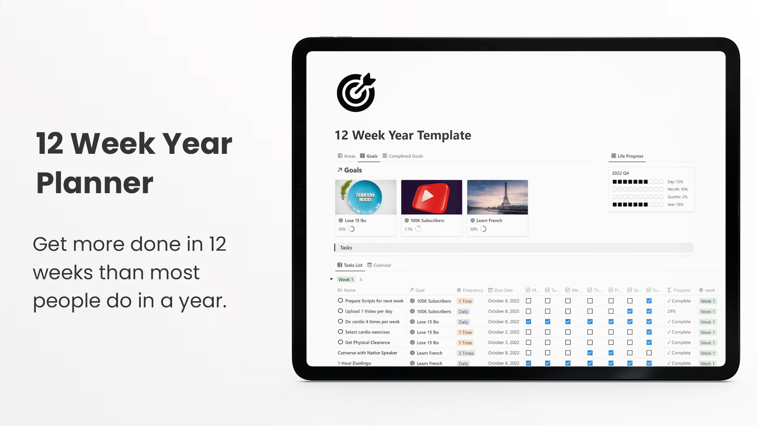 12 Week Year Planner - Notionland Template Gallery
