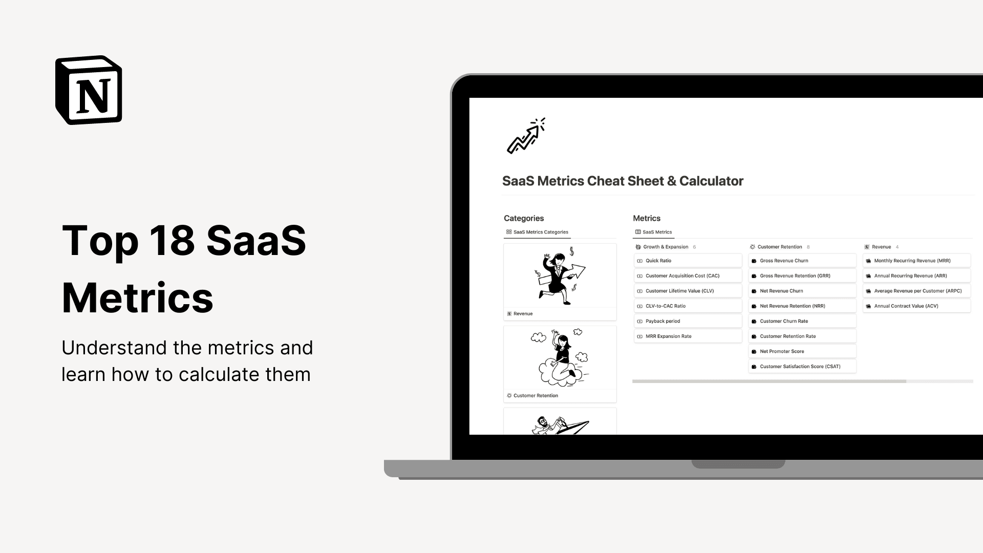 SaaS Metrics Cheat Sheet & Calculator - Notionland Template Gallery