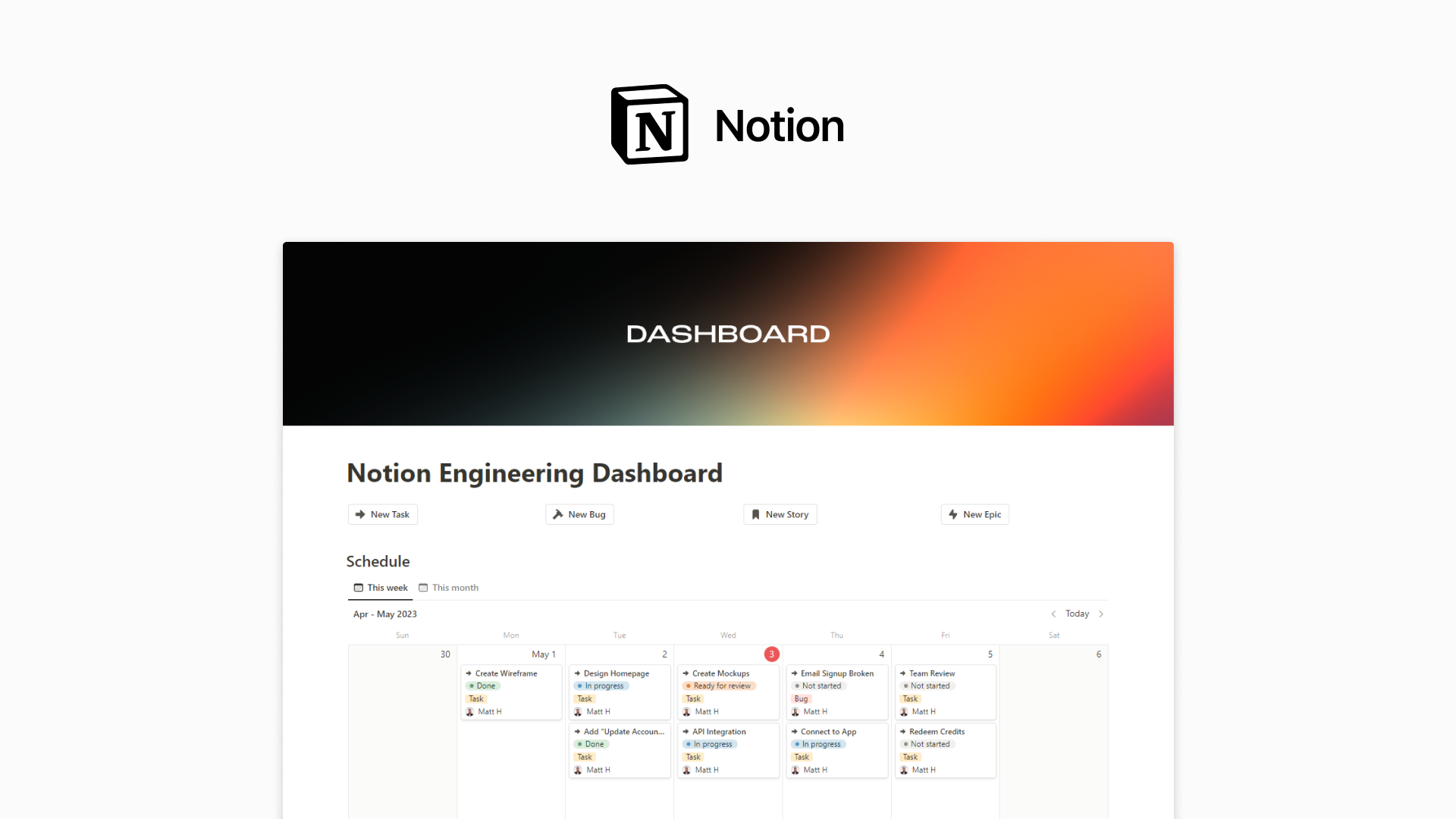 Notion Engineering Dashboard - Notionland Template Gallery