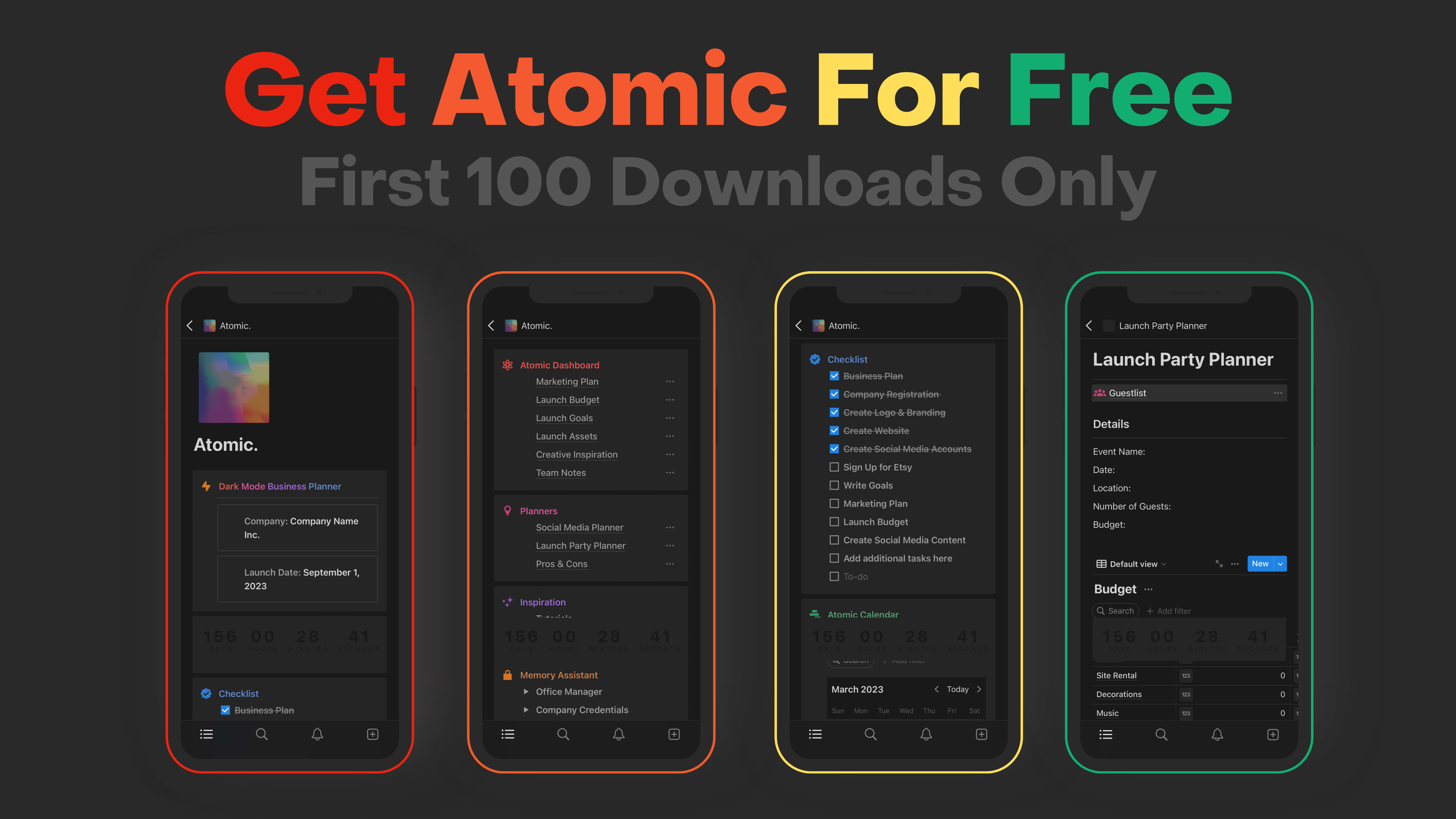ATOMIC Dark Mode Business Planner - Notionland Template Gallery