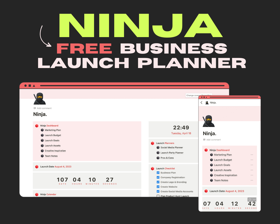 NINJA Business Launch Planner - Notionland Template Gallery