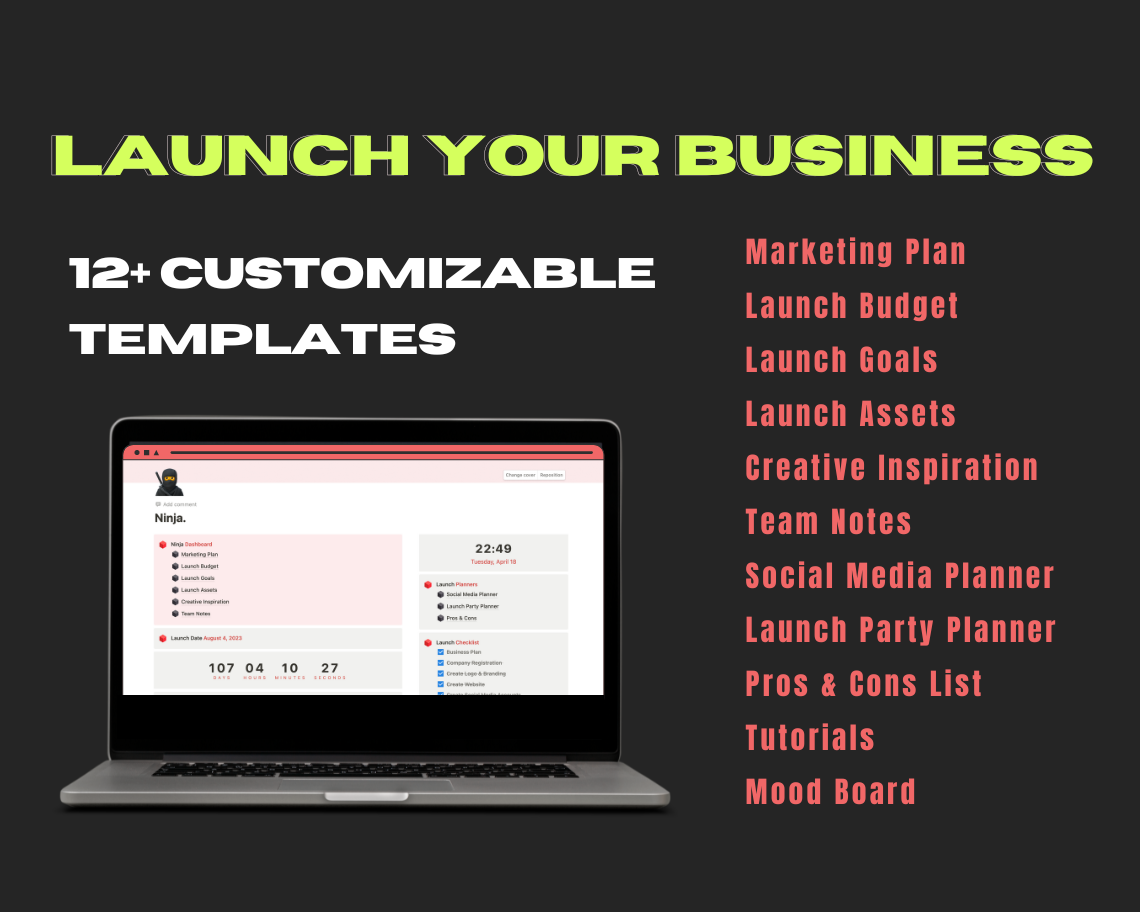 NINJA Business Launch Planner - Notionland Template Gallery
