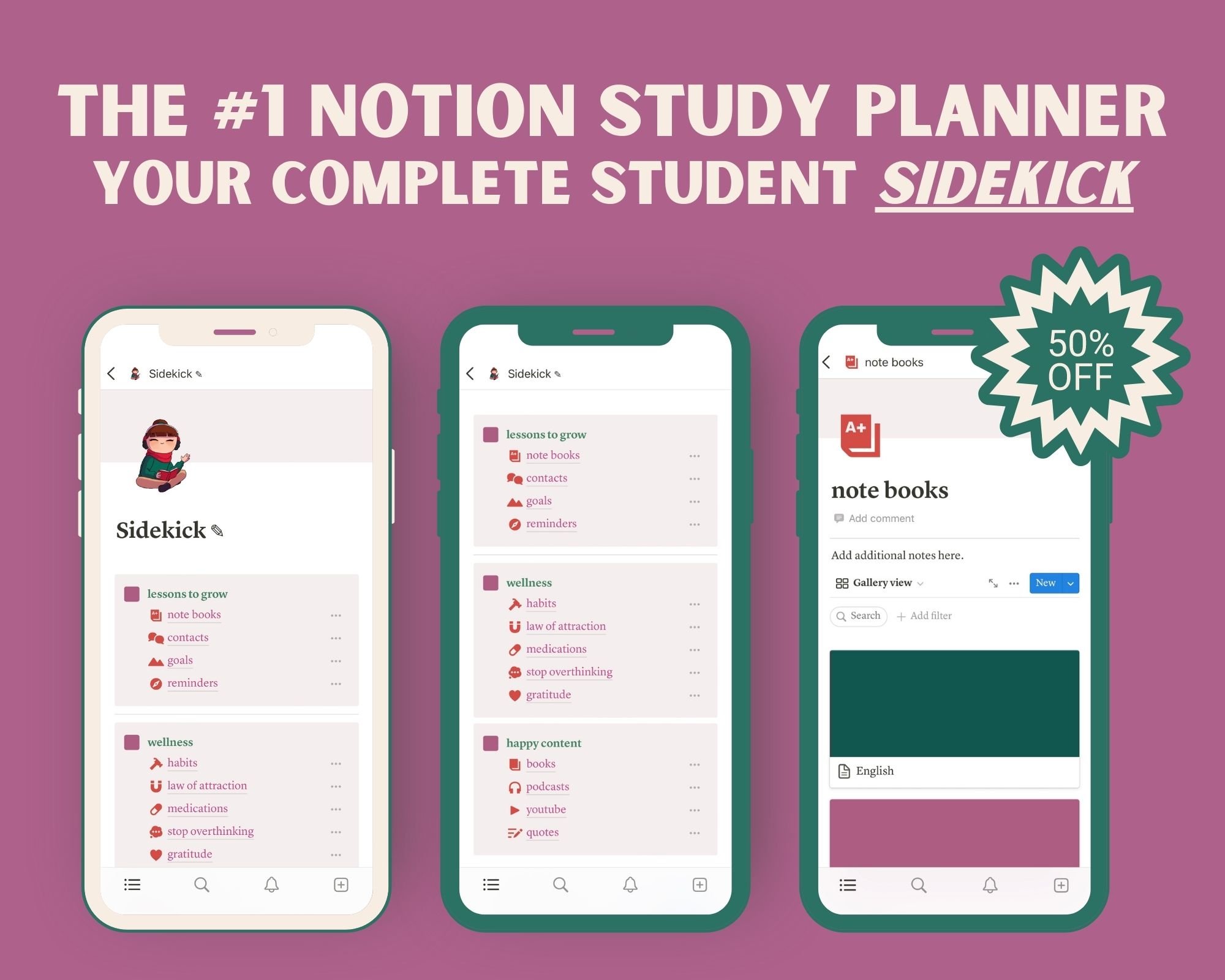 SIDEKICK Student Planner - Notionland Template Gallery