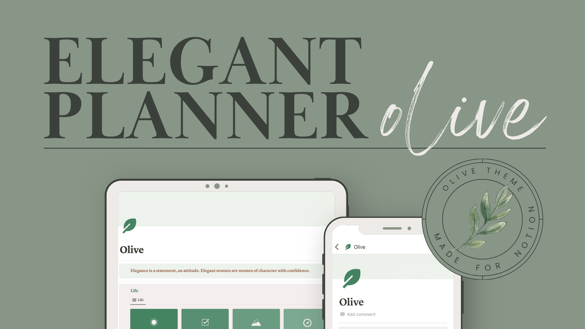 ELEGANT OLIVE Notion Planner - Notionland Template Gallery
