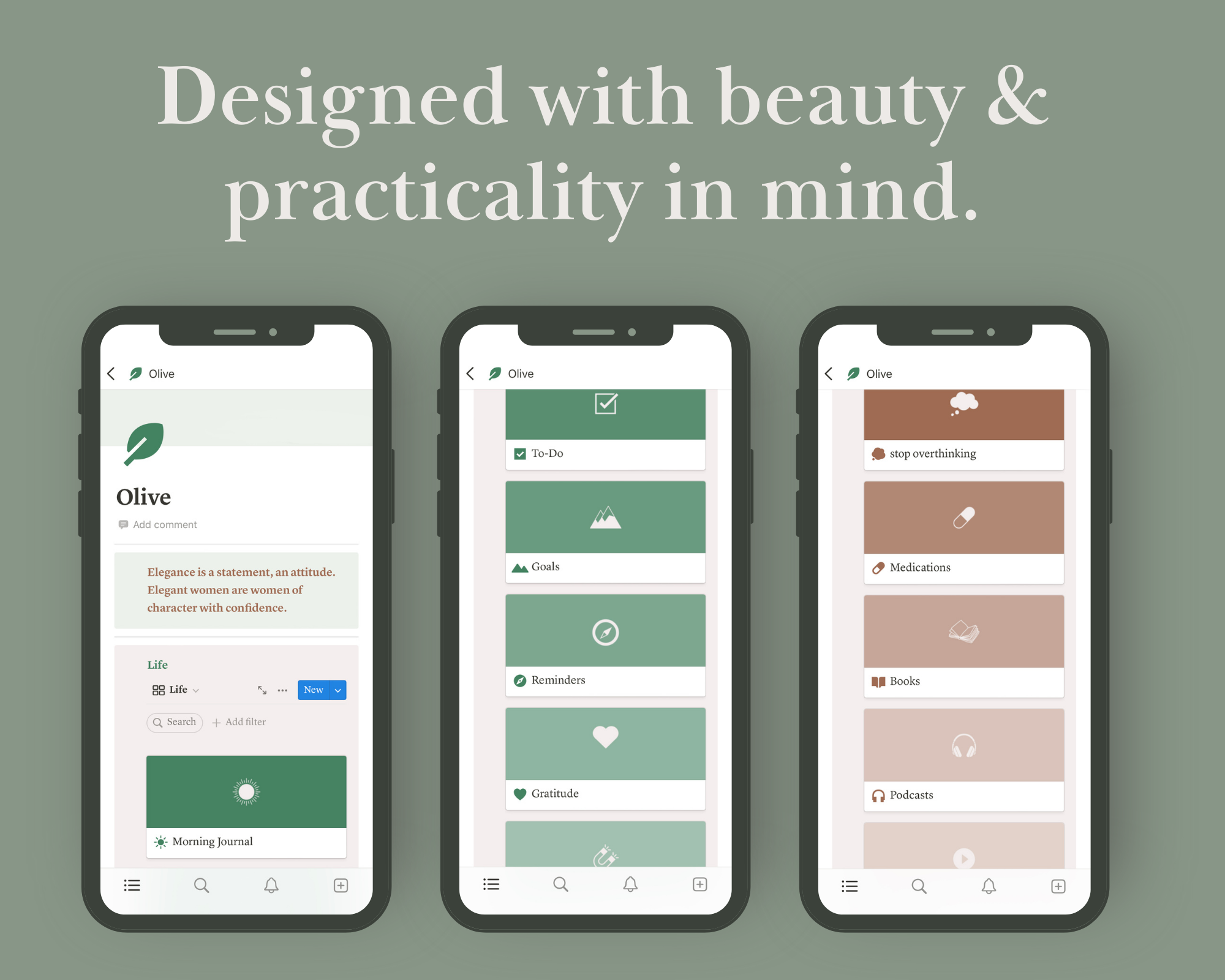 ELEGANT OLIVE Notion Planner - Notionland Template Gallery