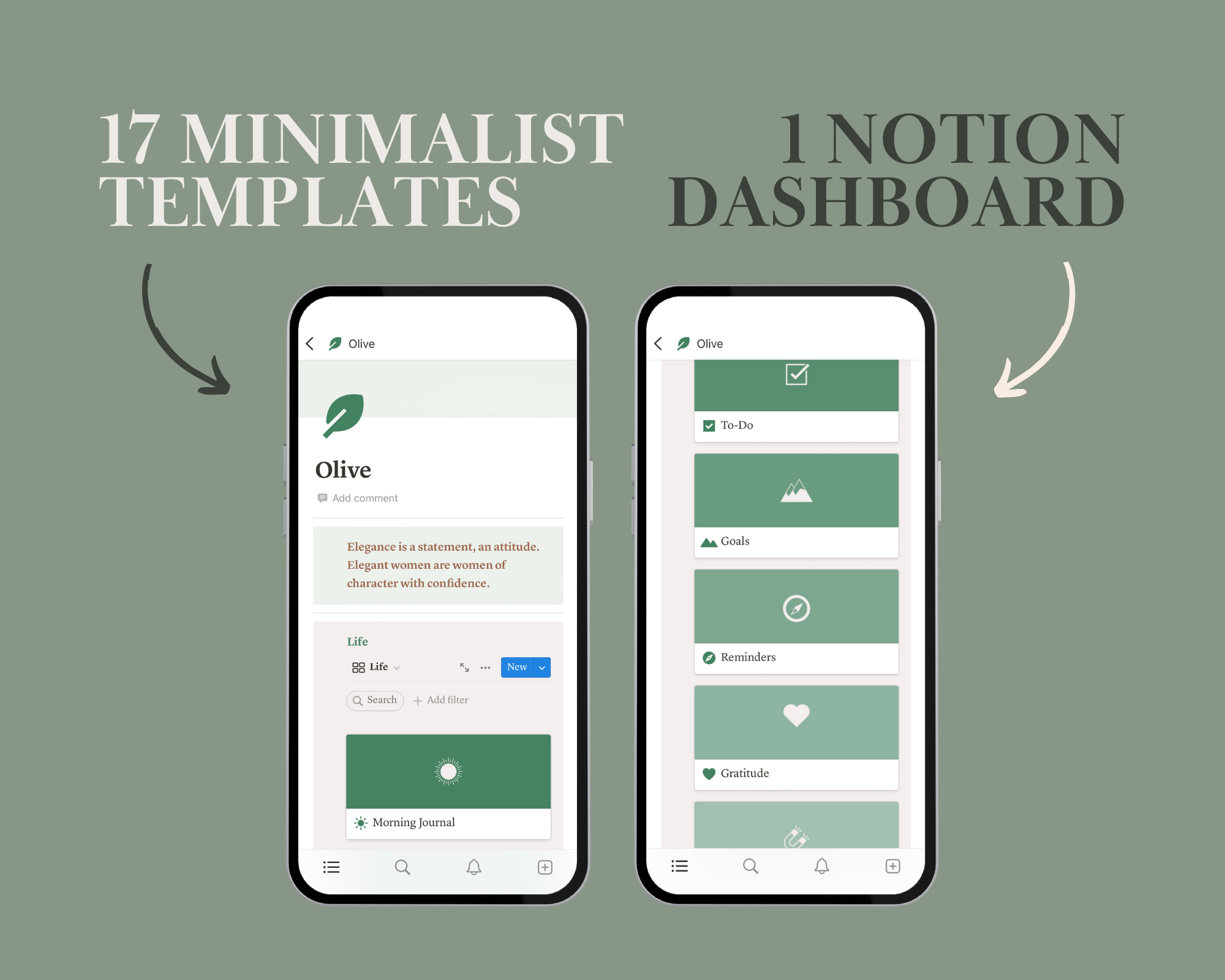 ELEGANT OLIVE Notion Planner - Notionland Template Gallery