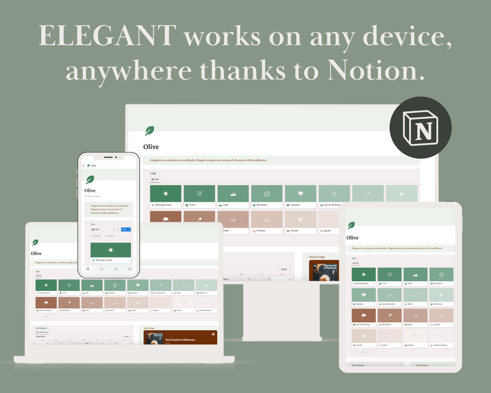 ELEGANT OLIVE Notion Planner - Notionland Template Gallery