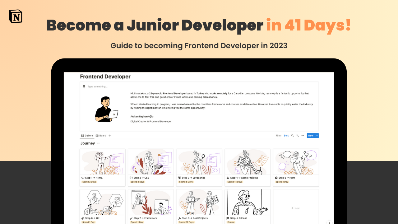 Become a Junior Frontend Developer in 41 Days - Notionland Template Gallery