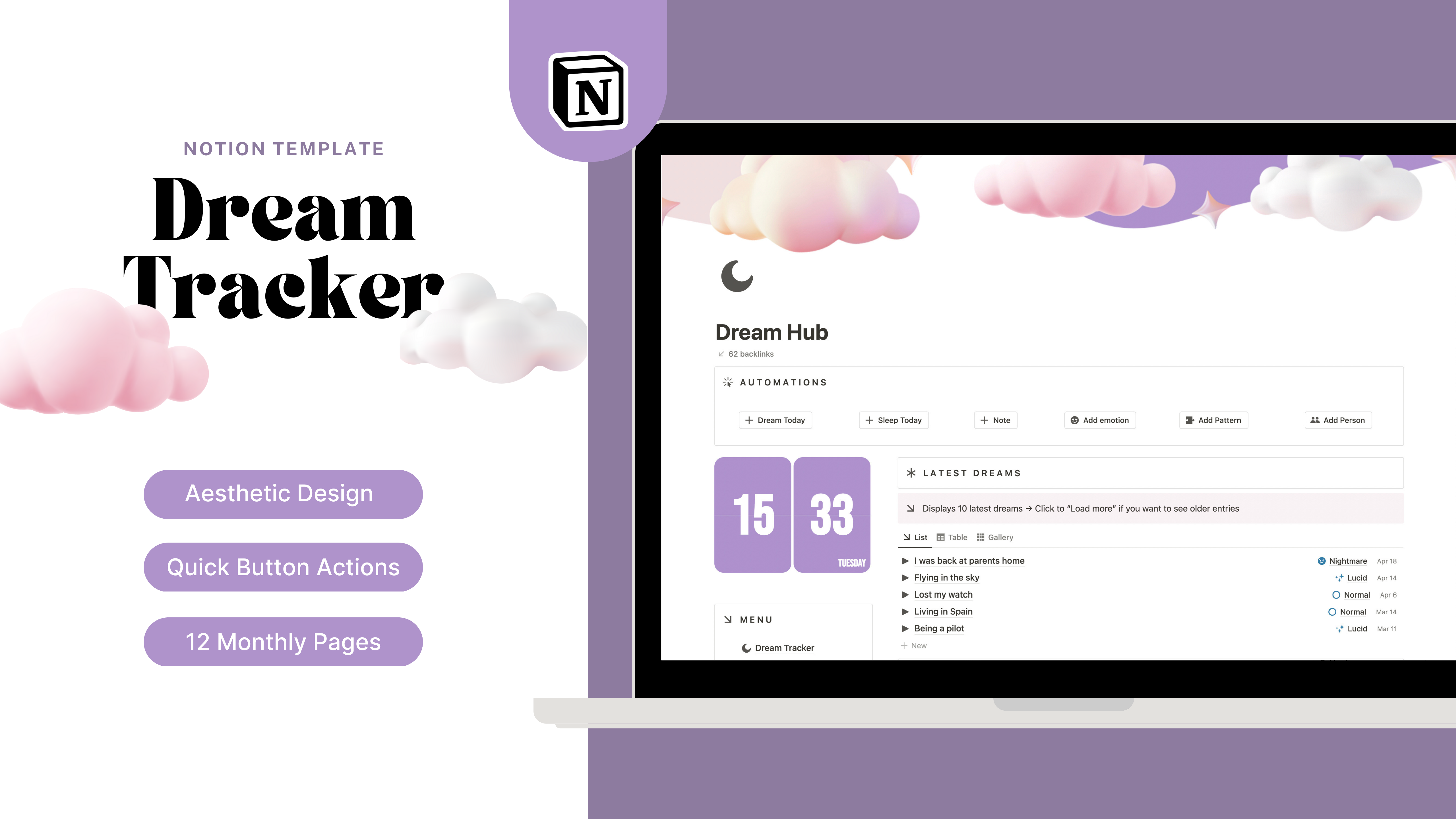 Advanced Dream & Sleep Tracker - Notionland Template Gallery