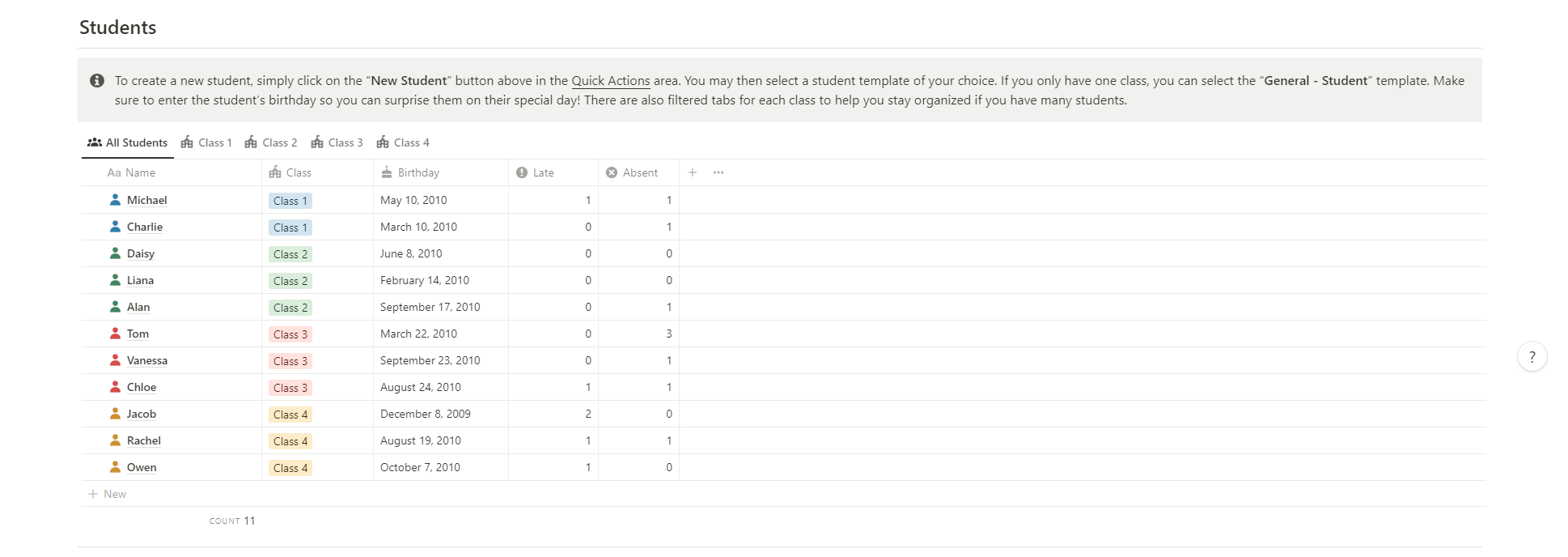 Student Attendance Tracker - Notionland Template Gallery