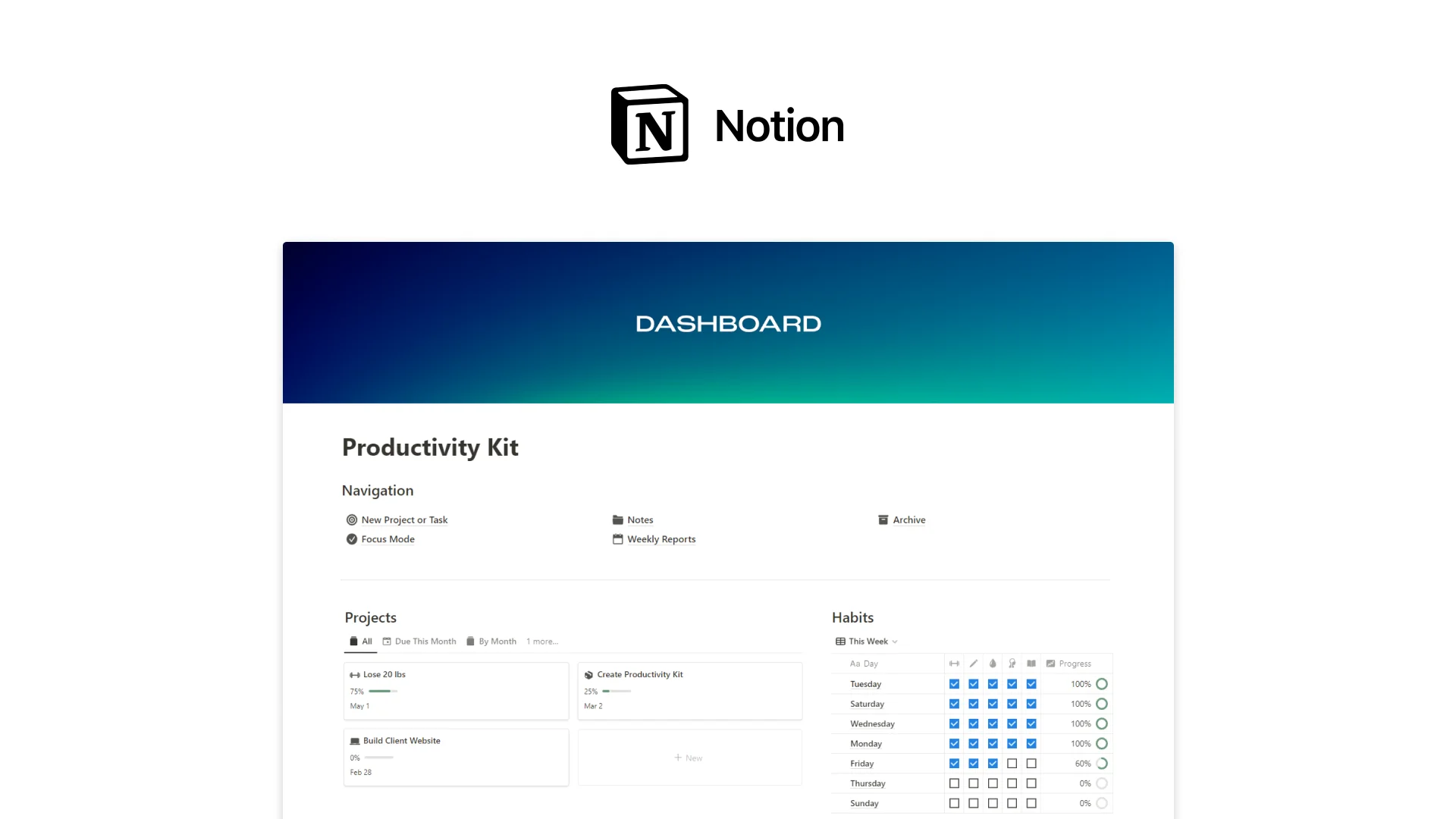 Notion Productivity Kit - Notionland Template Gallery