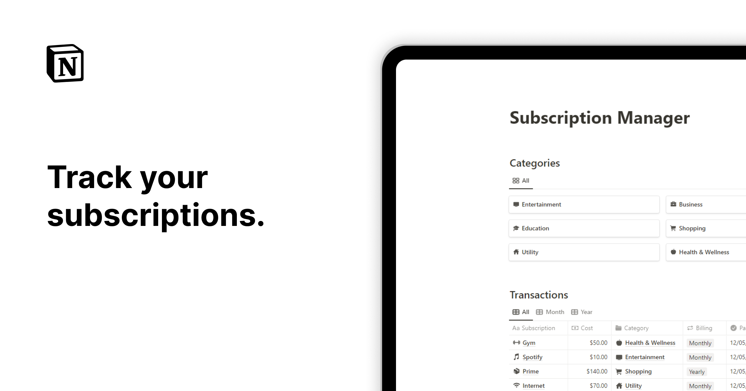 Subscription Manager - Notion Template