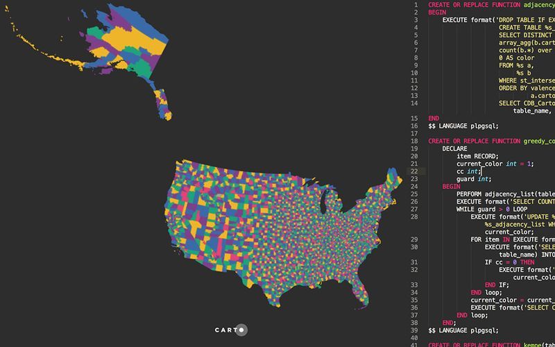 A SQL approach to graph coloring applied to maps