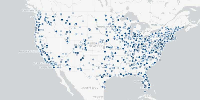 This map shows attendance of over 1,000 US protests in 2017