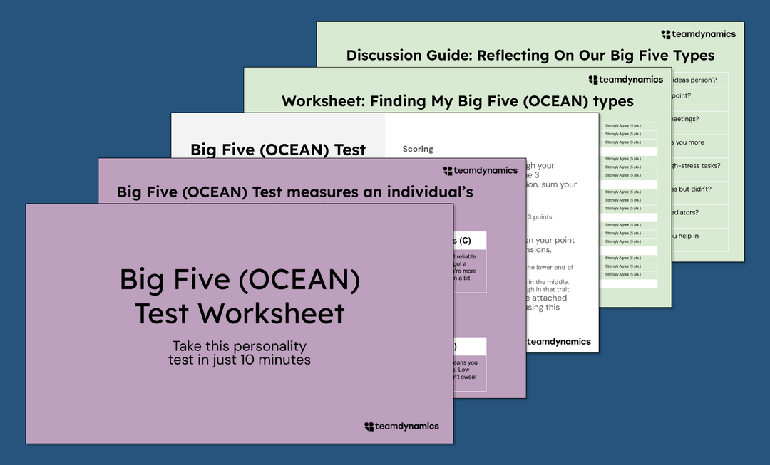 Big Five (OCEAN) Personality Test Team Worksheet | Free Personality ...