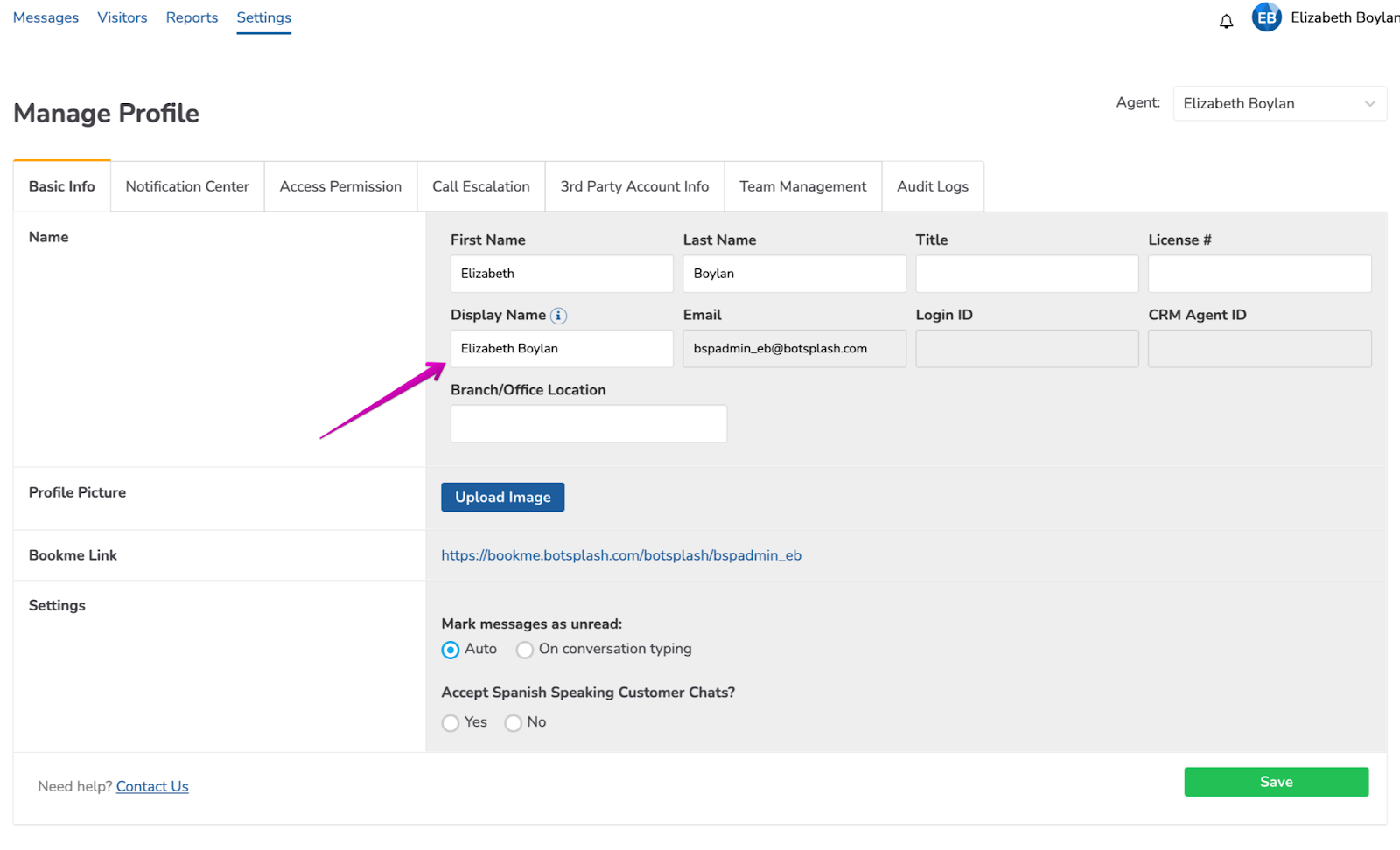 Display Name Settings | Botsplash