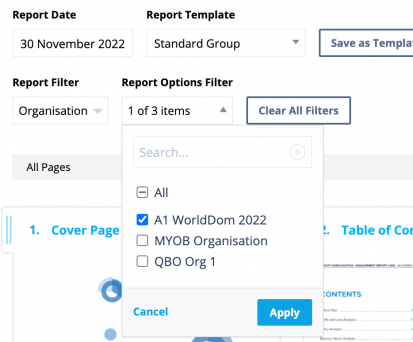 Organisation filters - Spotlight Reporting Help