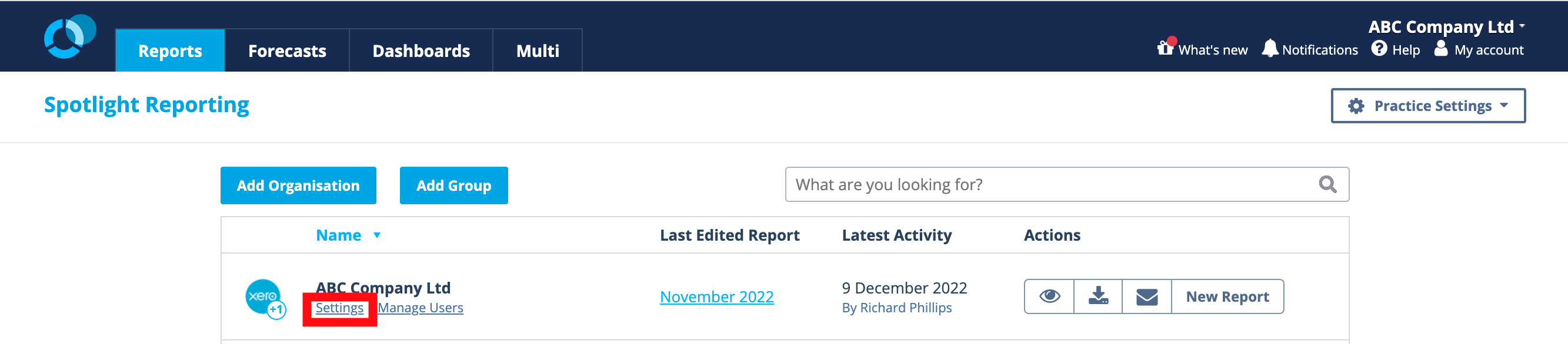 Organisation Settings - Spotlight Reporting Help