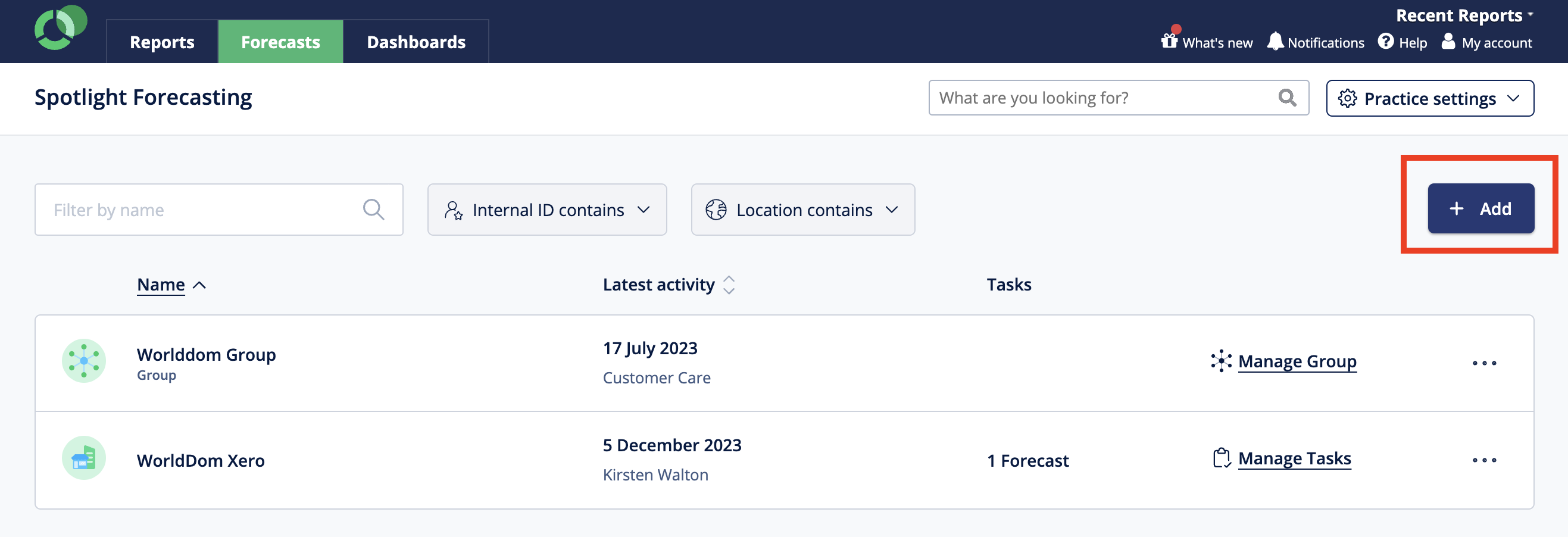 Consolidated Forecasting - Spotlight Reporting Help