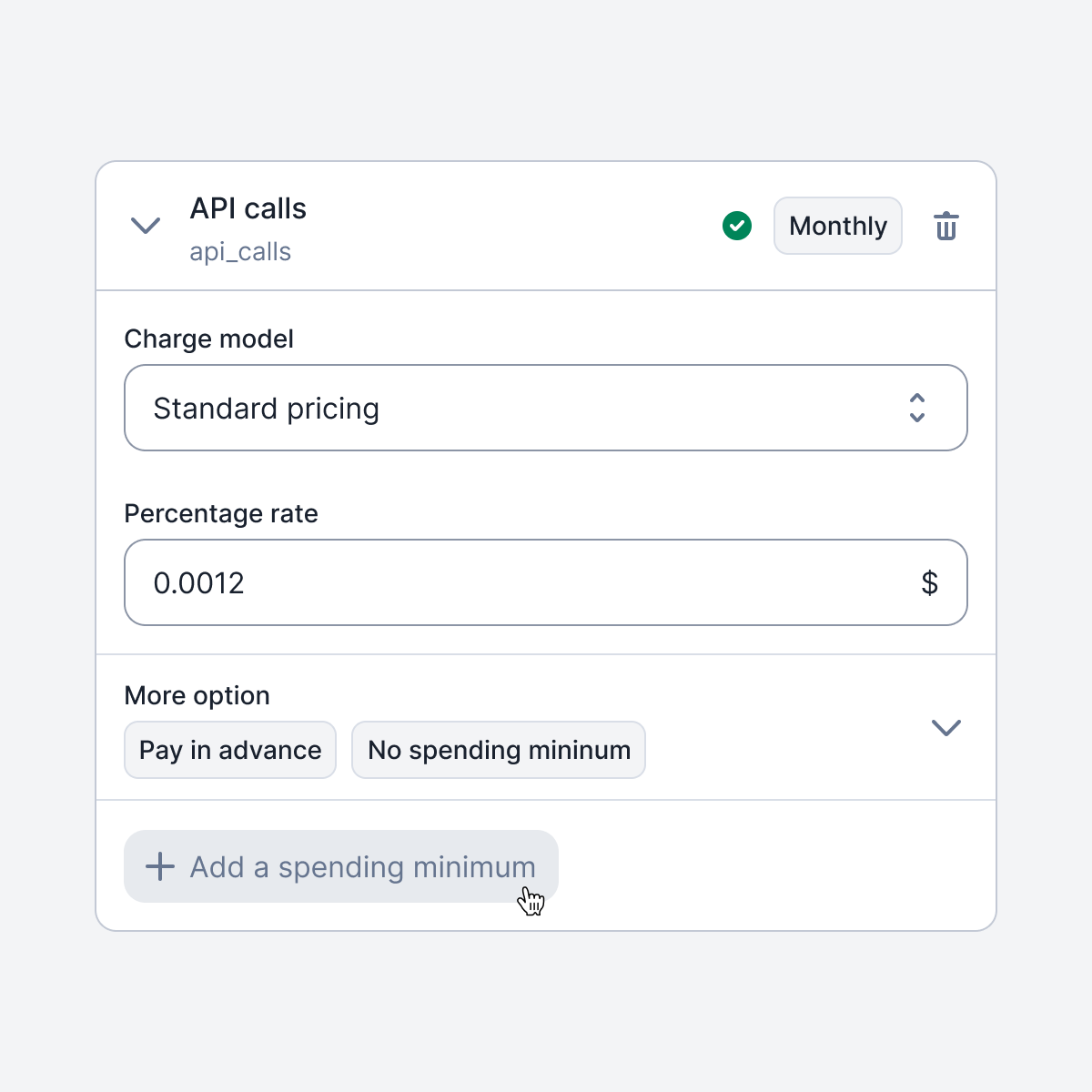Define minimum spending on charges - Lago