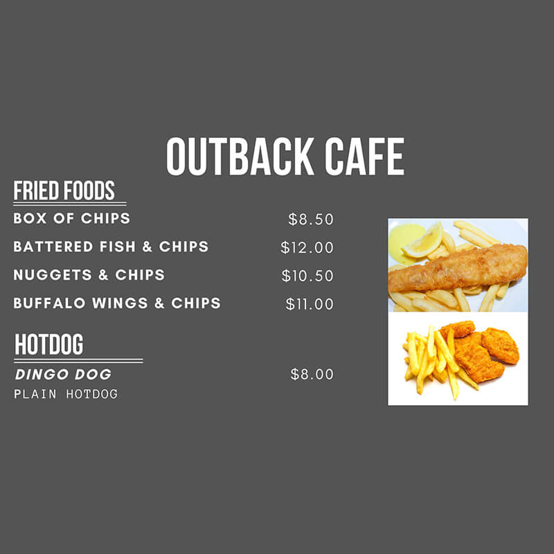 Outback Cafe Menu | Gumbuya World