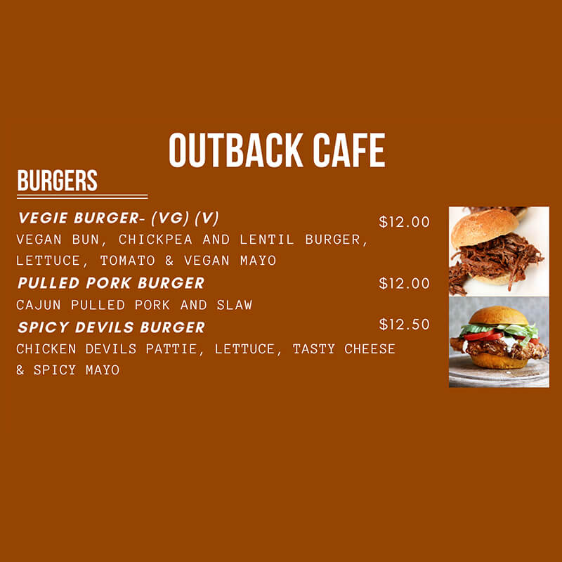Outback Cafe Menu | Gumbuya World