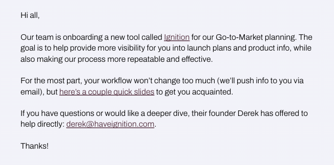 How to introduce a new GTM process internally