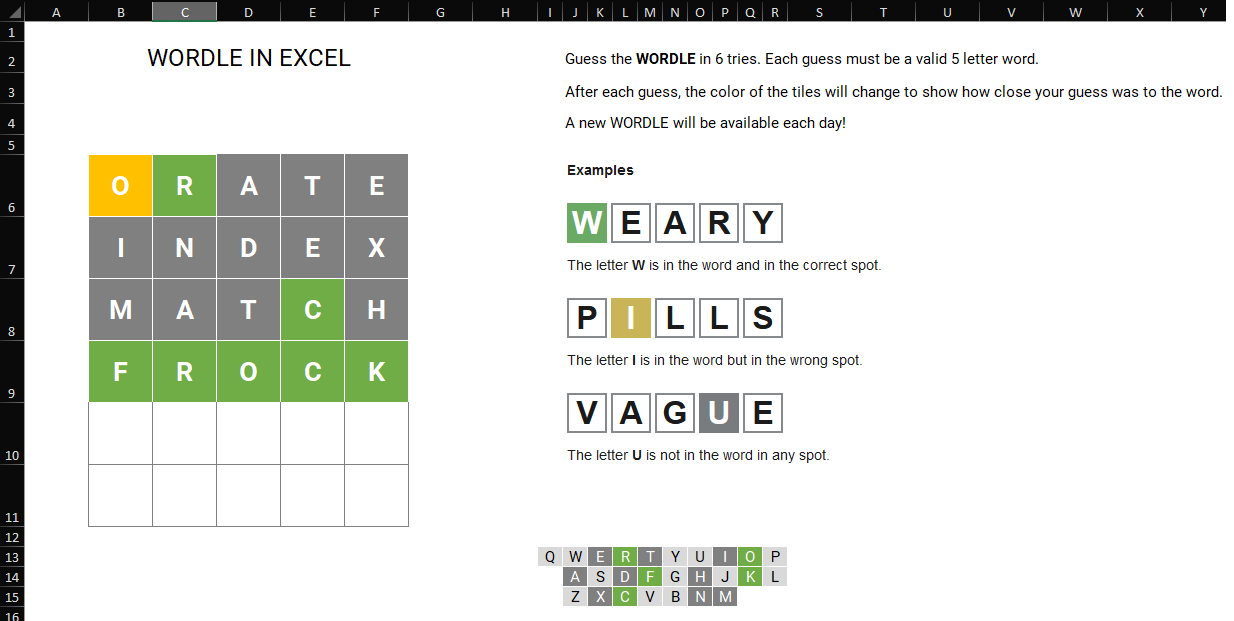 Check Out Wordle In Excel