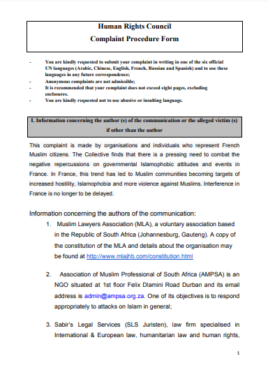 Human Rights Council Complaint Procedure Form
