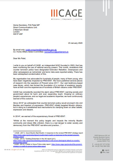 Letter to Home Secretary