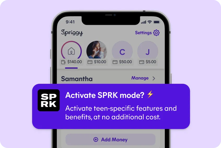 Spriggy: SPRK mode - the app and prepaid Visa card for teens