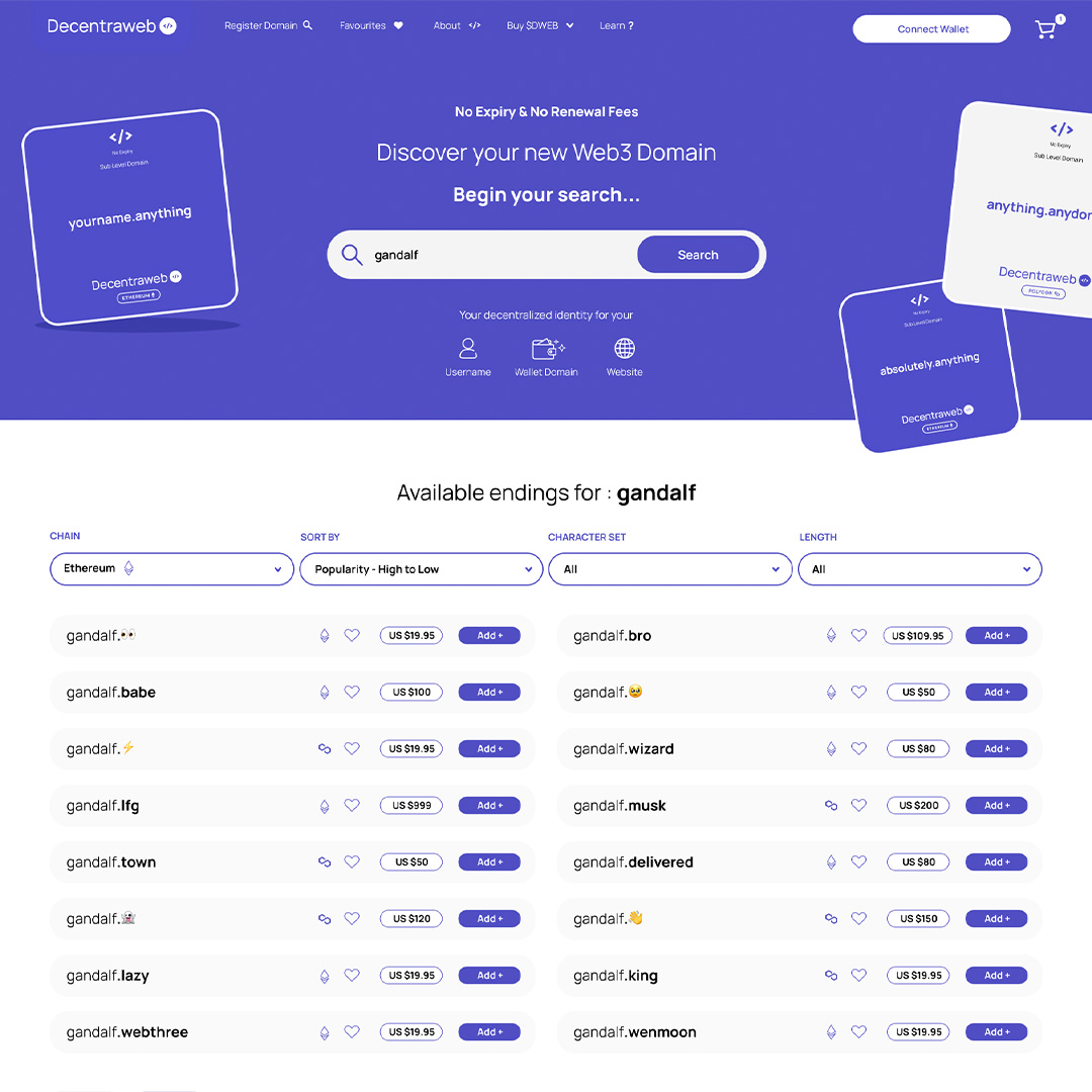 Update | Upcoming Web3 Domain Search - Decentraweb