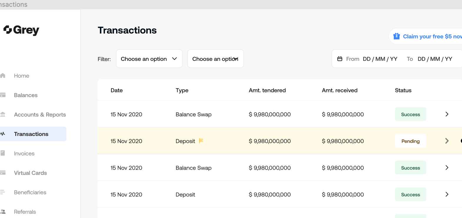 Why your deposits and incoming transactions on Grey are pending
