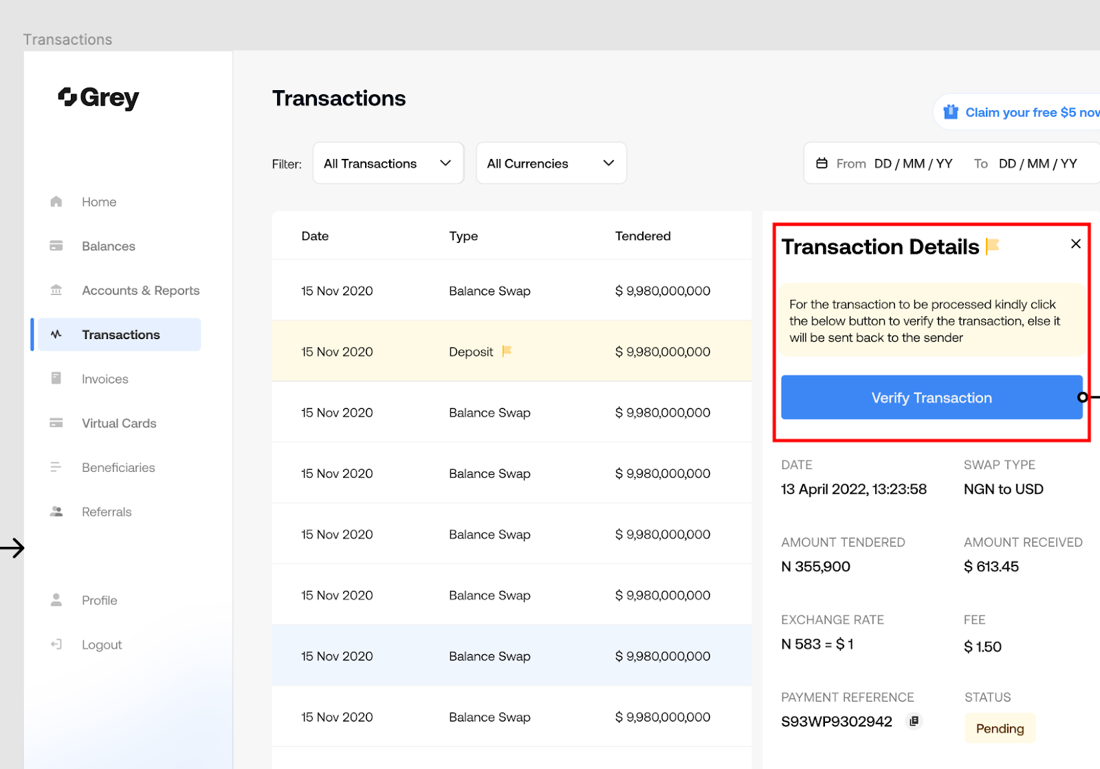 Why your deposits and incoming transactions on Grey are pending