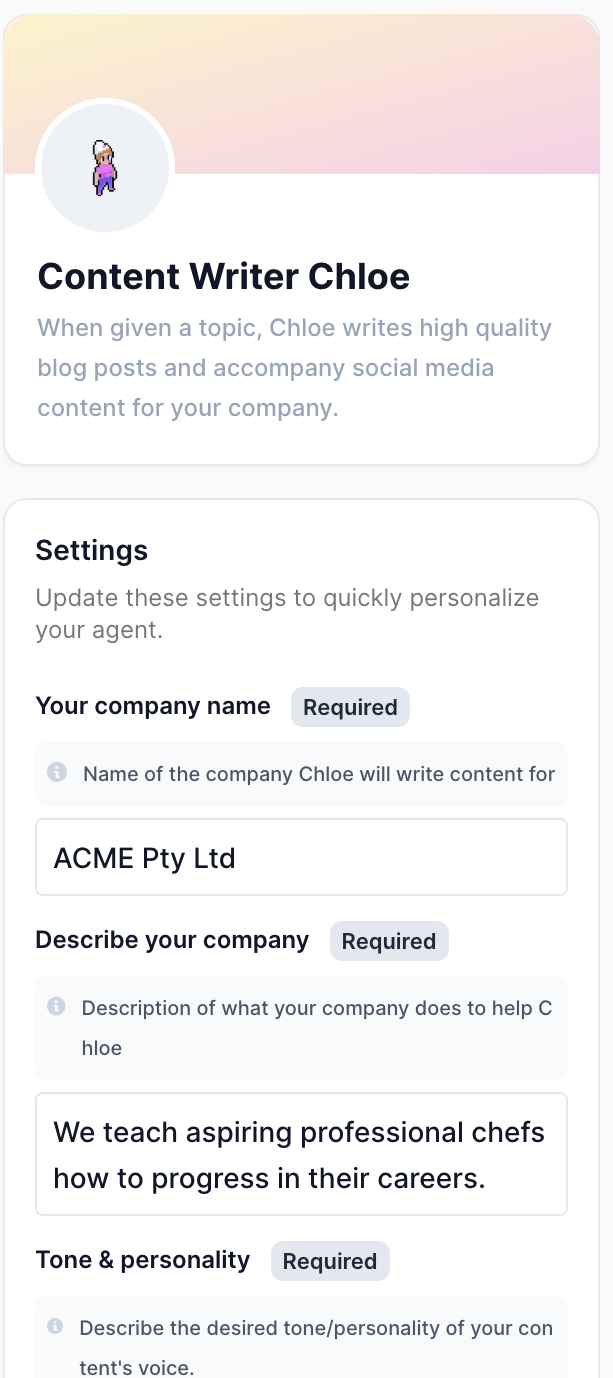 Content Writer Chloe - AI Agent Template - Relevance AI