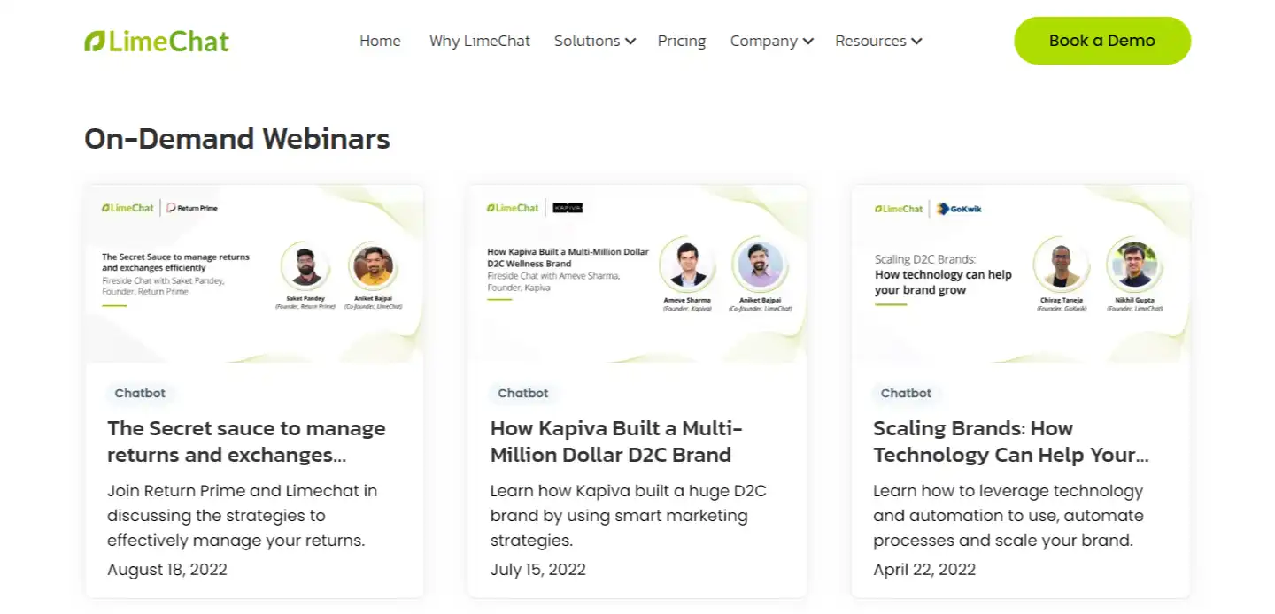 Webinars - eCommerce DTC marketing and growth | LimeChat