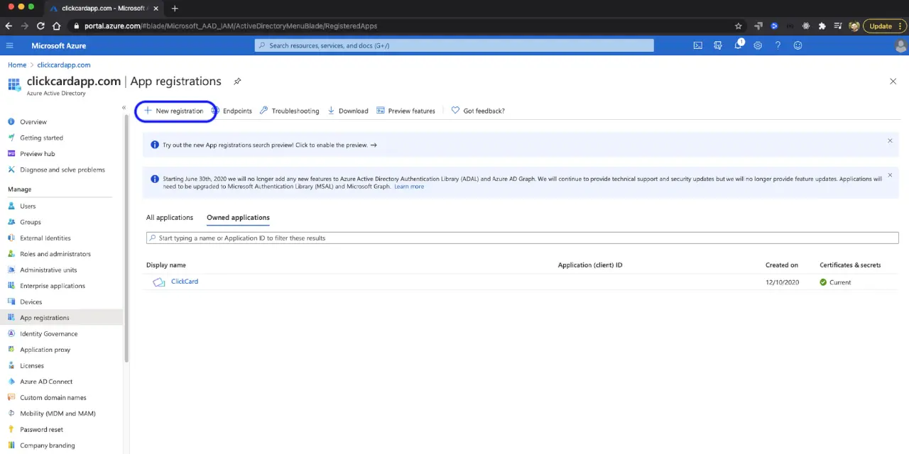 Walkthrough: How to register a new application in Azure - ClickCard