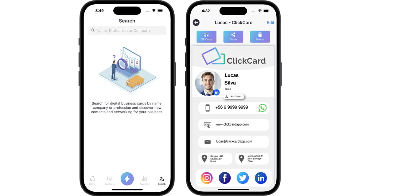 ClickCard App Sharing Features - ClickCard