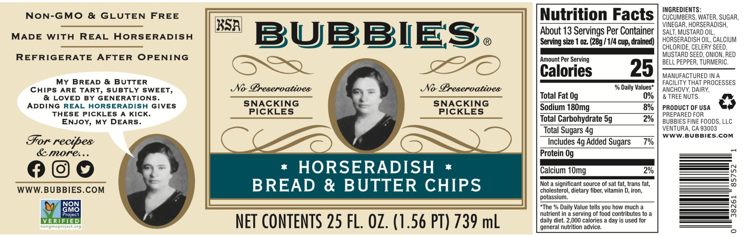 BUBBIES HORSERADISH BREAD & BUTTER CHIPS