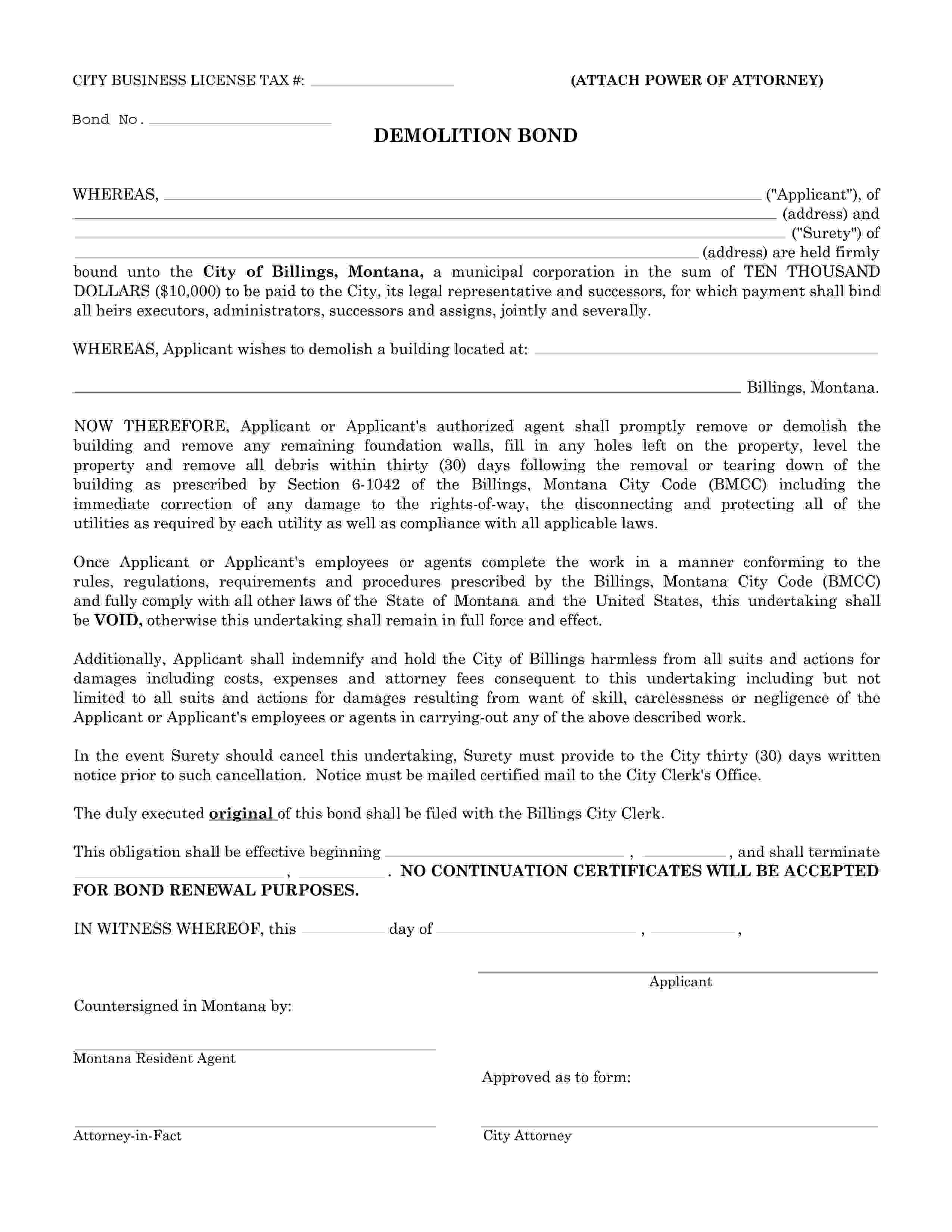 Billings - City Demolition Bond | EZ Surety Bonds